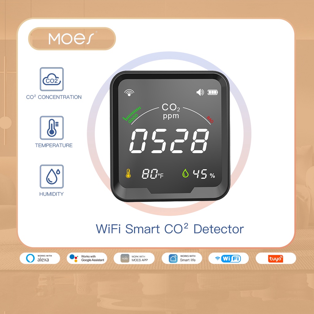WiFi Tuya Smart CO2 Detector 3 in 1 Carbon Dioxide Detector Air Quality ...