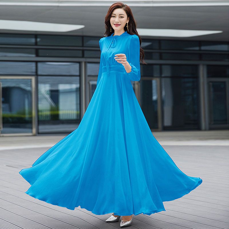 Women's long sleeves lead chiffon dresses, beach vacations, banquets ...