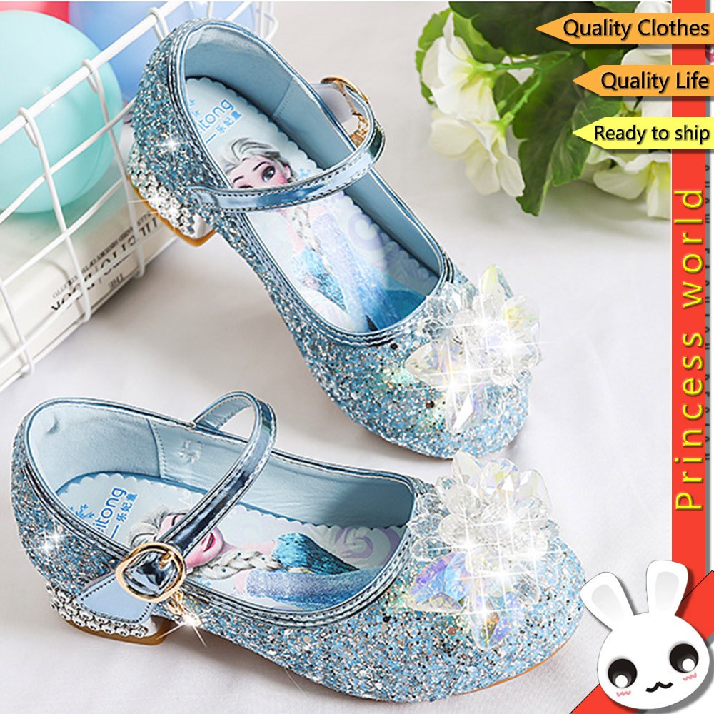 Girl Kids Shoes High-Heeled Frozen Elsa Shoes Crystal Princess Shoes ...