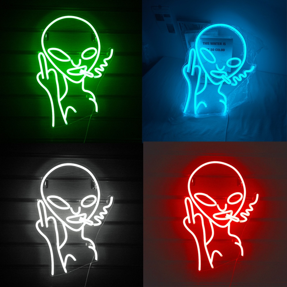 Smoking Alien Neon Sign Alien LED Light Up Sign Neon Signs for Wall ...