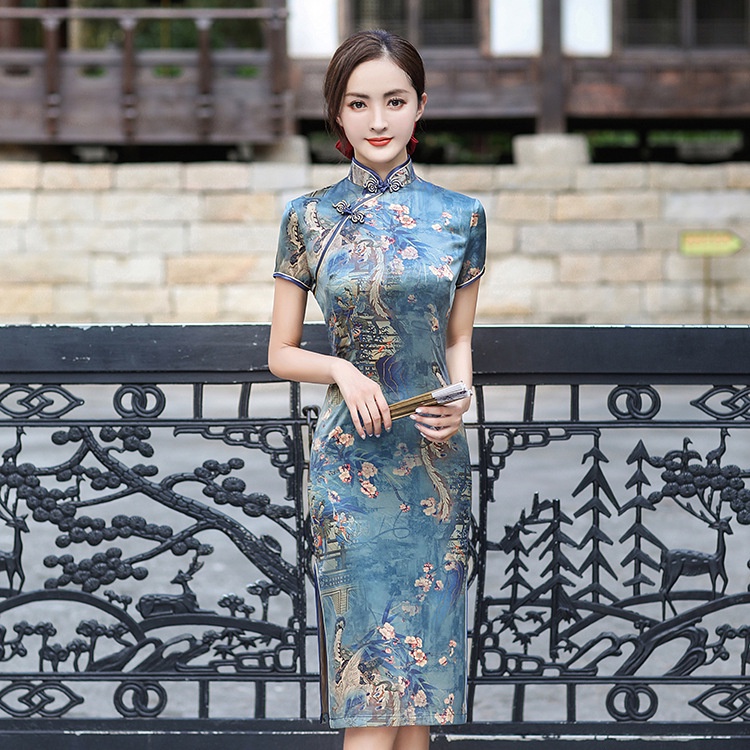 Cheongsam Improved Women 23023 Short Sleeve Long Silk Young Chinese ...