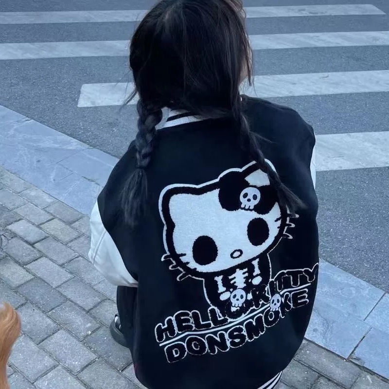 Hello Kitty Jackets Jacket Coat Sanrio Black Skull Retro Street Biker ...