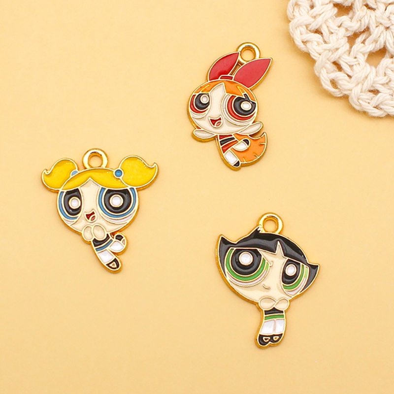 2 Pcs/Lot The Powerpuff Girls Alloy Enamel Pendant DIY Jewelry ...