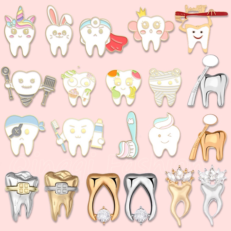 Cute Teeth Toothbrush Metal Enamel Brooch Pin Cartoon Dentistry Badges ...
