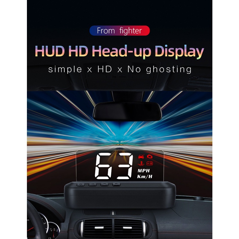 C100 Car HUD gauge Head Up Display OBD2 display Vehicle Speedometer ...
