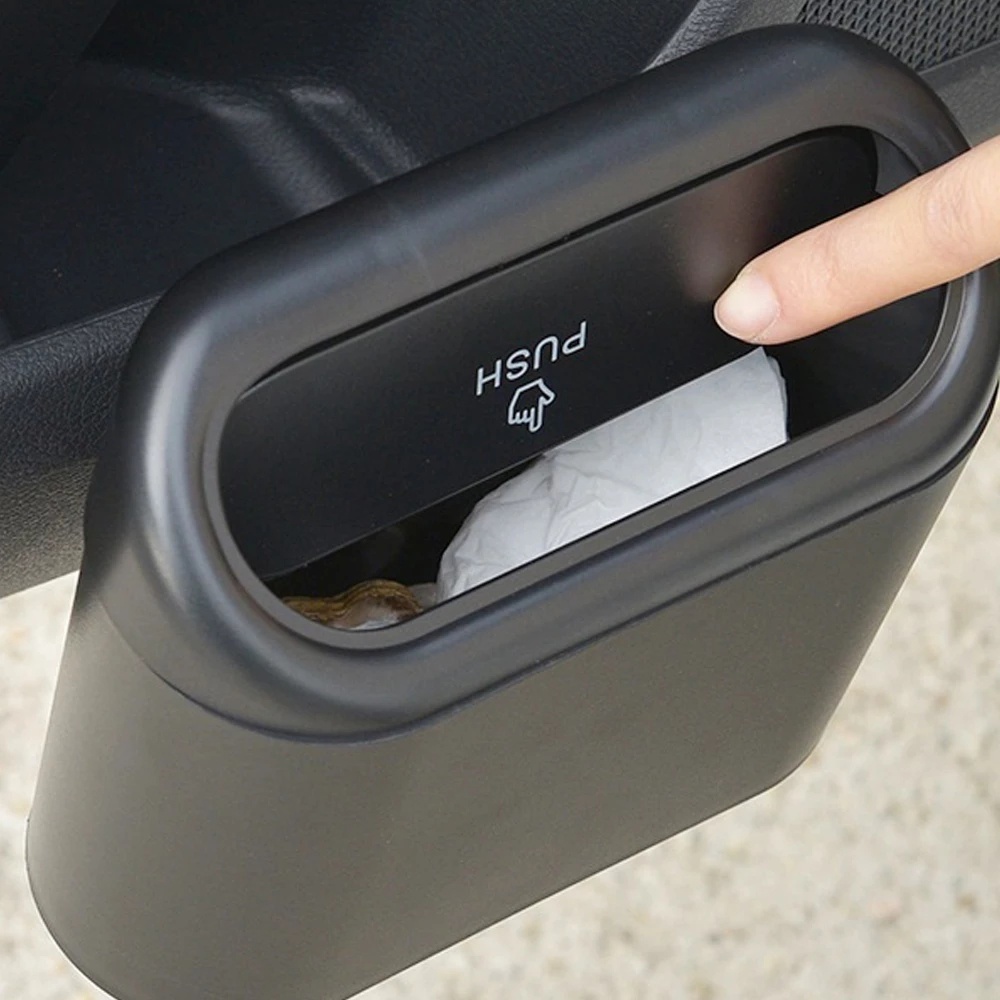 Portable Hanging Mini Car Trash Can Pressing Type with Lid Wastebasket ...