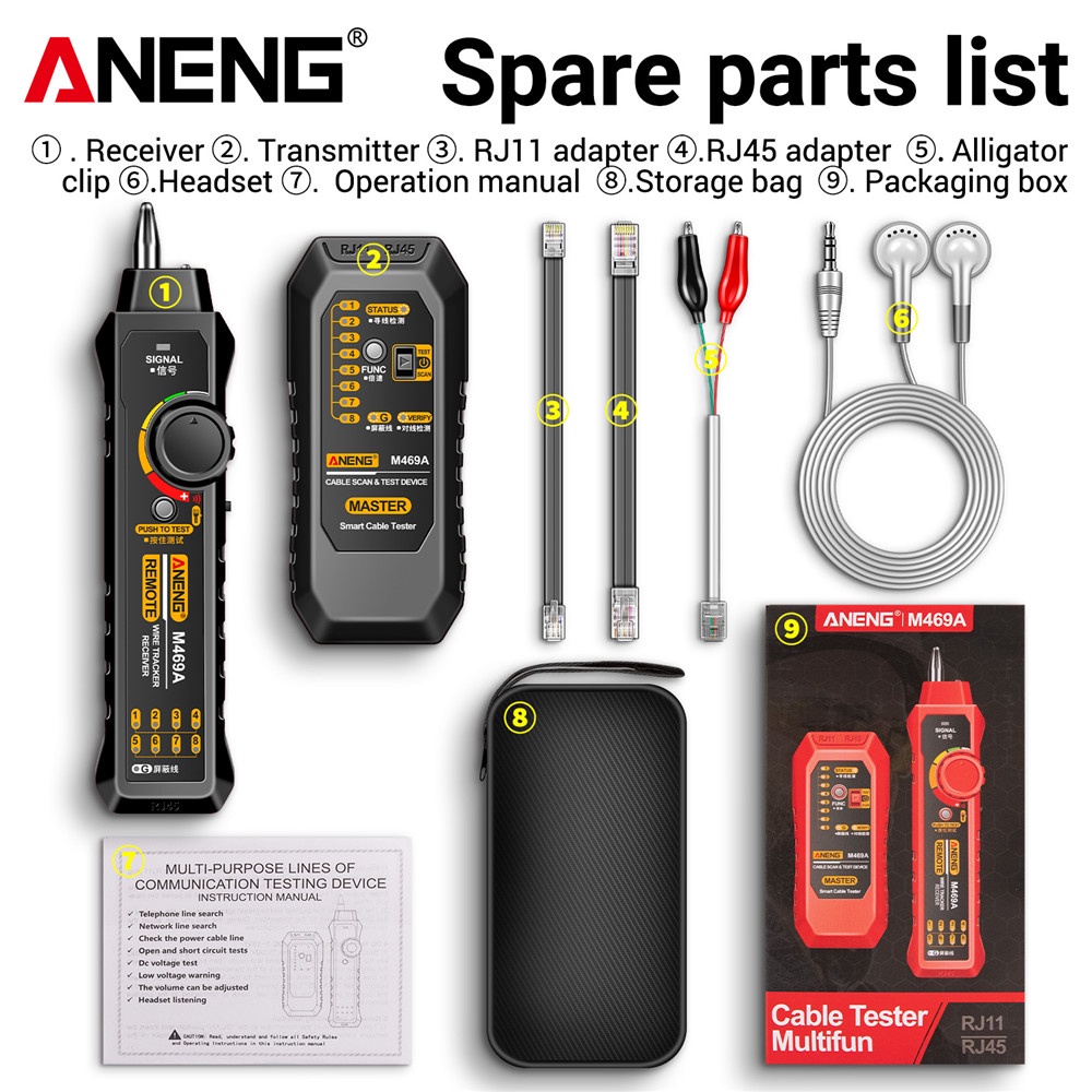 Aneng Network Cable Tracker M469A Networking Analyzer Rj45 Rj11 ...