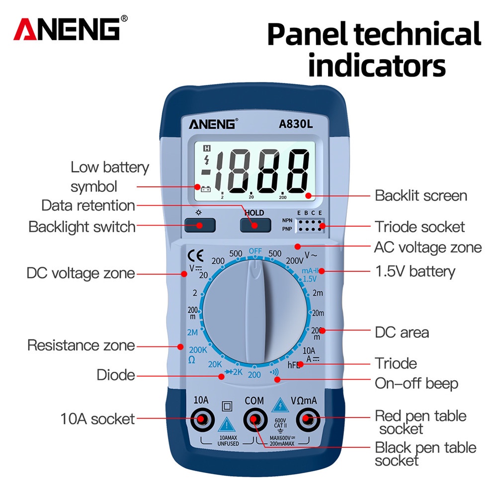 Aneng A830L Profesional Electric Smart Digital Multimeter 1999 Counts ...