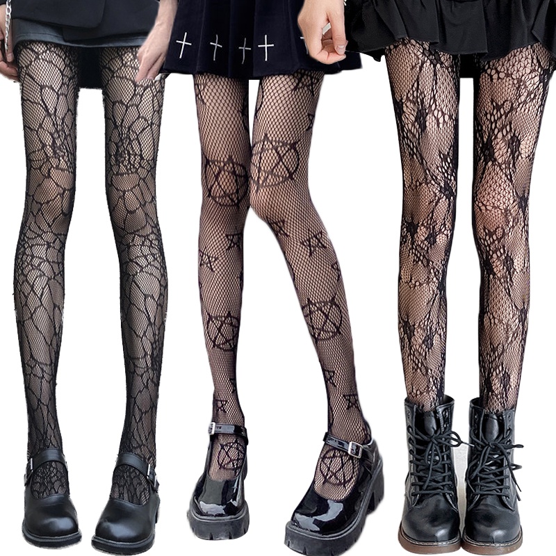 Star Print Tights Sexy for Women Lace Pantyhose Black Nylon Elastic ...