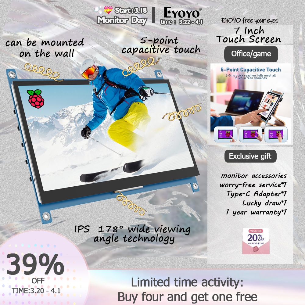 Eyoyo 7 Inch Touch Screen Panel IPS raspberry display LCD DIY Monitor ...