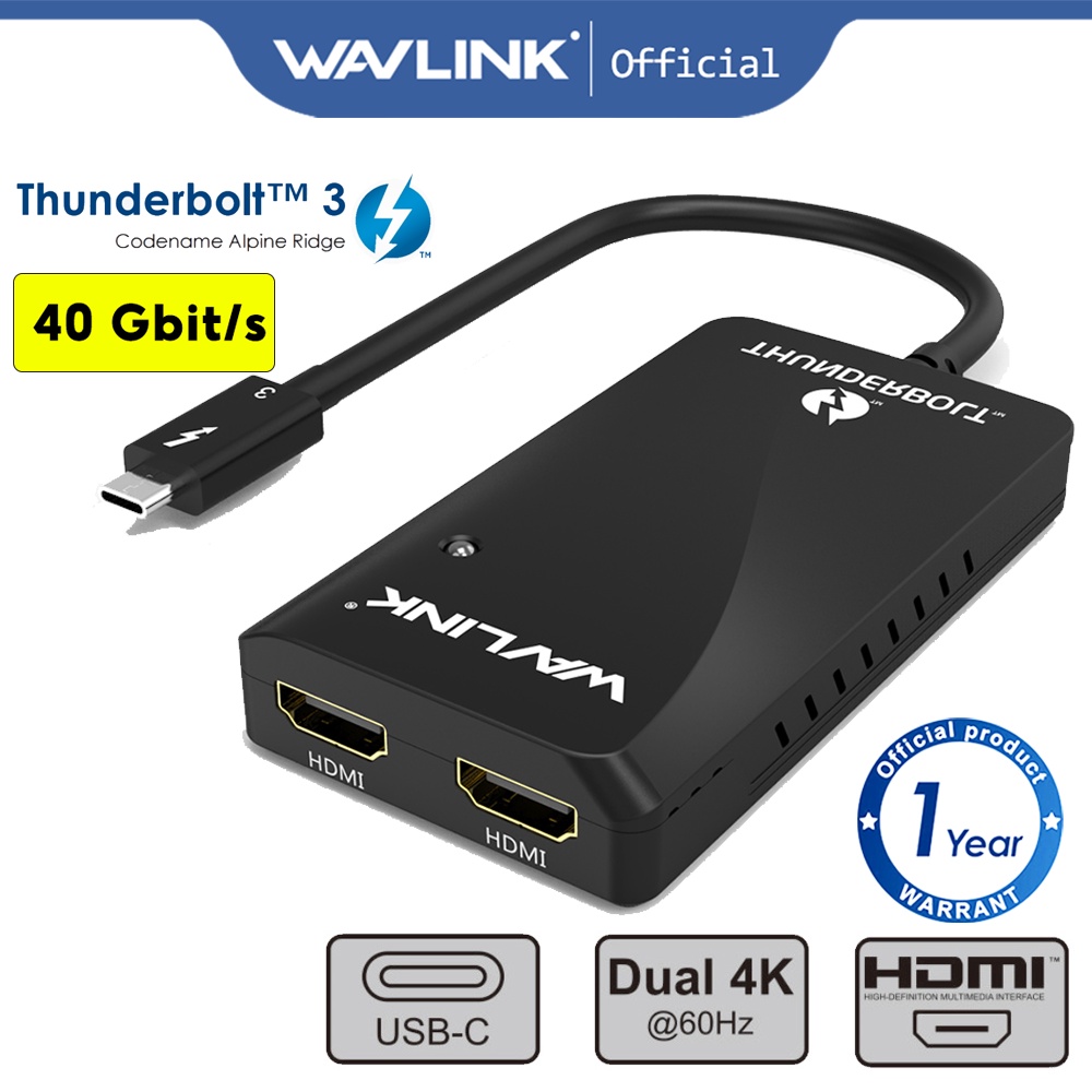 Wavlink Thunderbolt 3 40Gbps Fast Type C To Dual HDMI Display Adapter ...