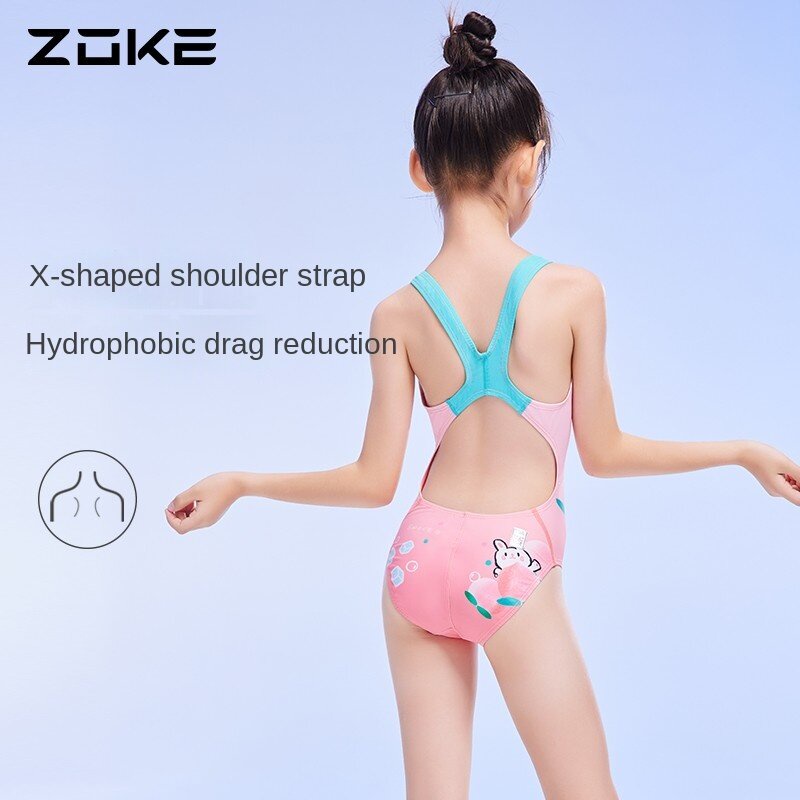 ZOKE Girls Racing Swimsuit Kids Training Competition Sporty Swimwear Children Beachwear Bathing ...