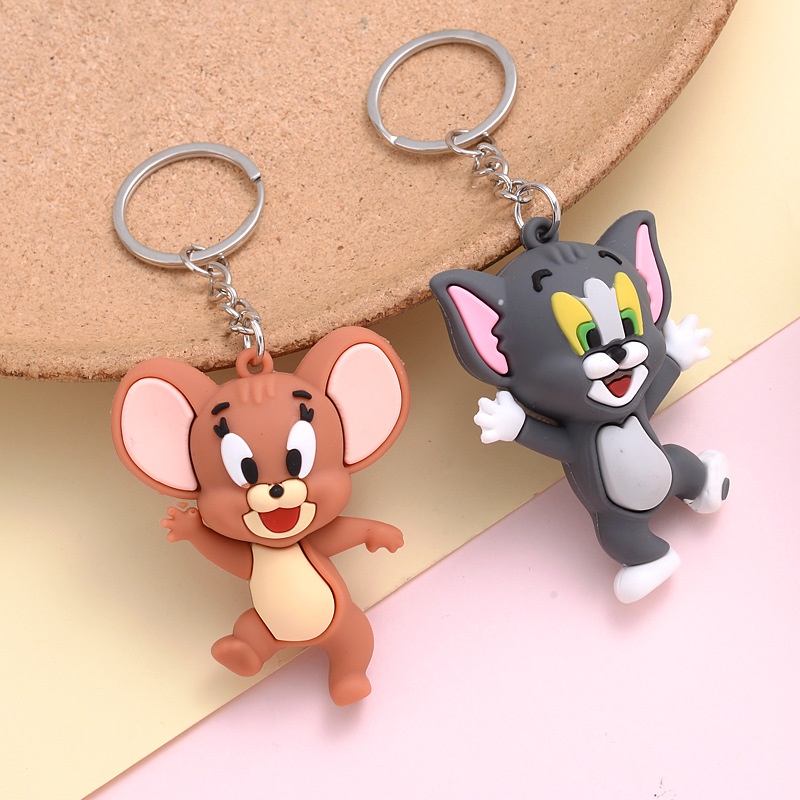 Cartoon PVC Cat Mouse Keychain Couple Anime Key Ring Bag Pendant Car ...