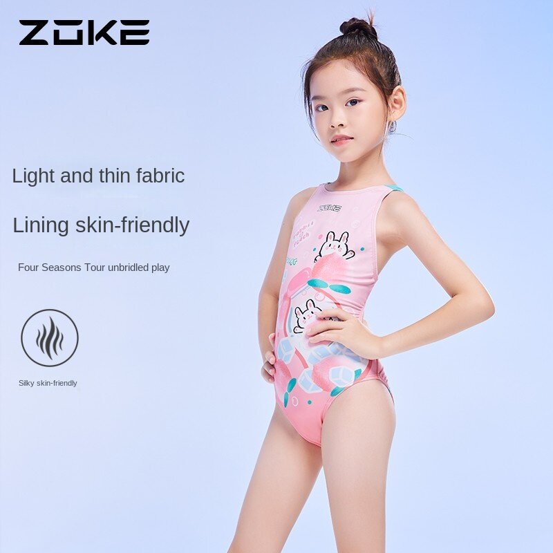 ZOKE Girls Racing Swimsuit Kids Training Competition Sporty Swimwear Children Beachwear Bathing ...
