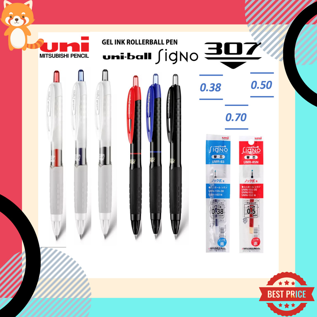 UNI BALL SIGNO 307 Good Quality Gel Pen & Refill Size 0.38 0.5 0.7 MM ...