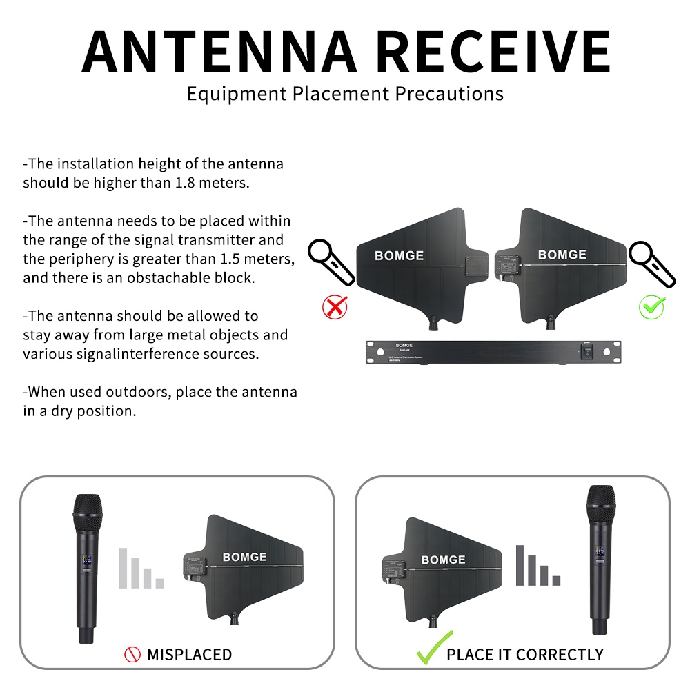 BOMGE Wireless Microphone System 300m Directional Antenna Distributor ...