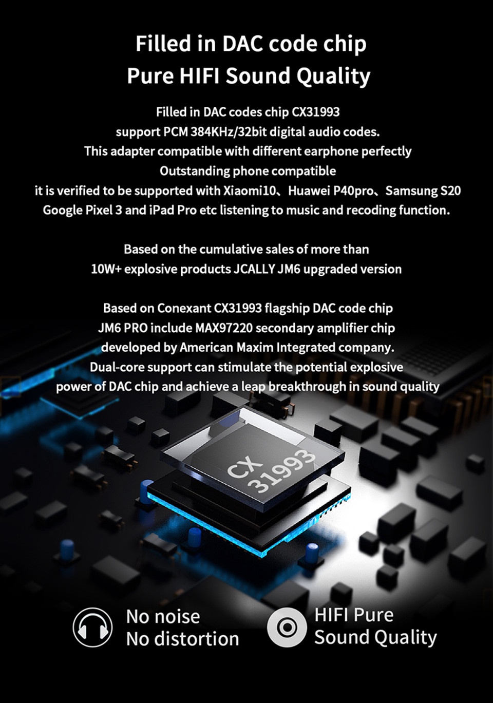 JCALLY JM6 Pro Type-C to 3.5mm Dual DAC CX31993 MAX97220 Digital Audio ...