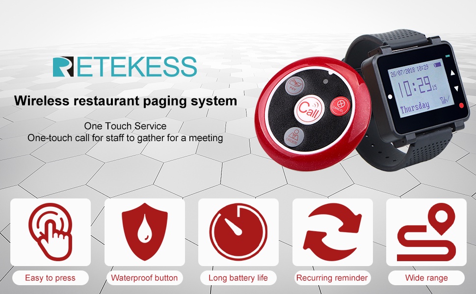 Retekess T128 Restaurant Wireless Pager System Watch Pager and T117 ...