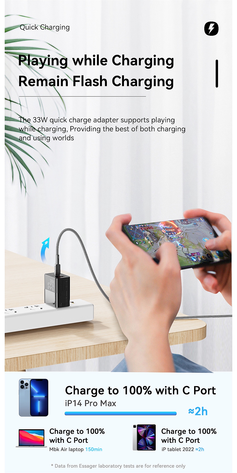 Essager USB C Charger 33W GaN Type C PD Fast Charging For iP 14 13 12 ...