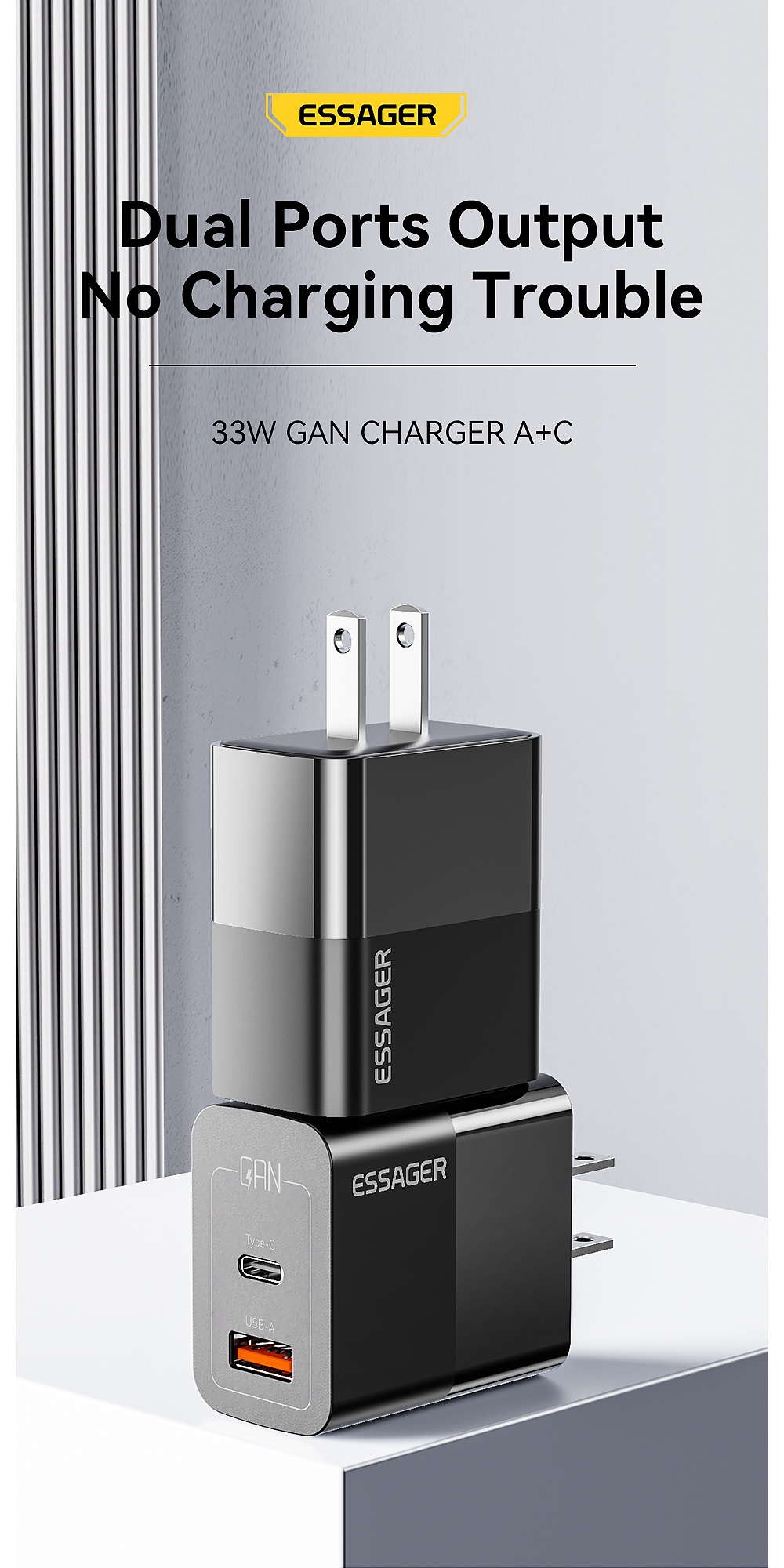 Essager USB C Charger 33W GaN Type C PD Fast Charging For iP 14 13 12 ...