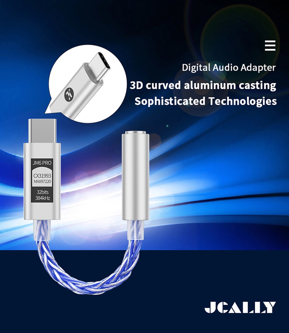 JCALLY JM6 Pro Type-C to 3.5mm Dual DAC CX31993 MAX97220 Digital Audio Decoding Amp DAC Adapter ...