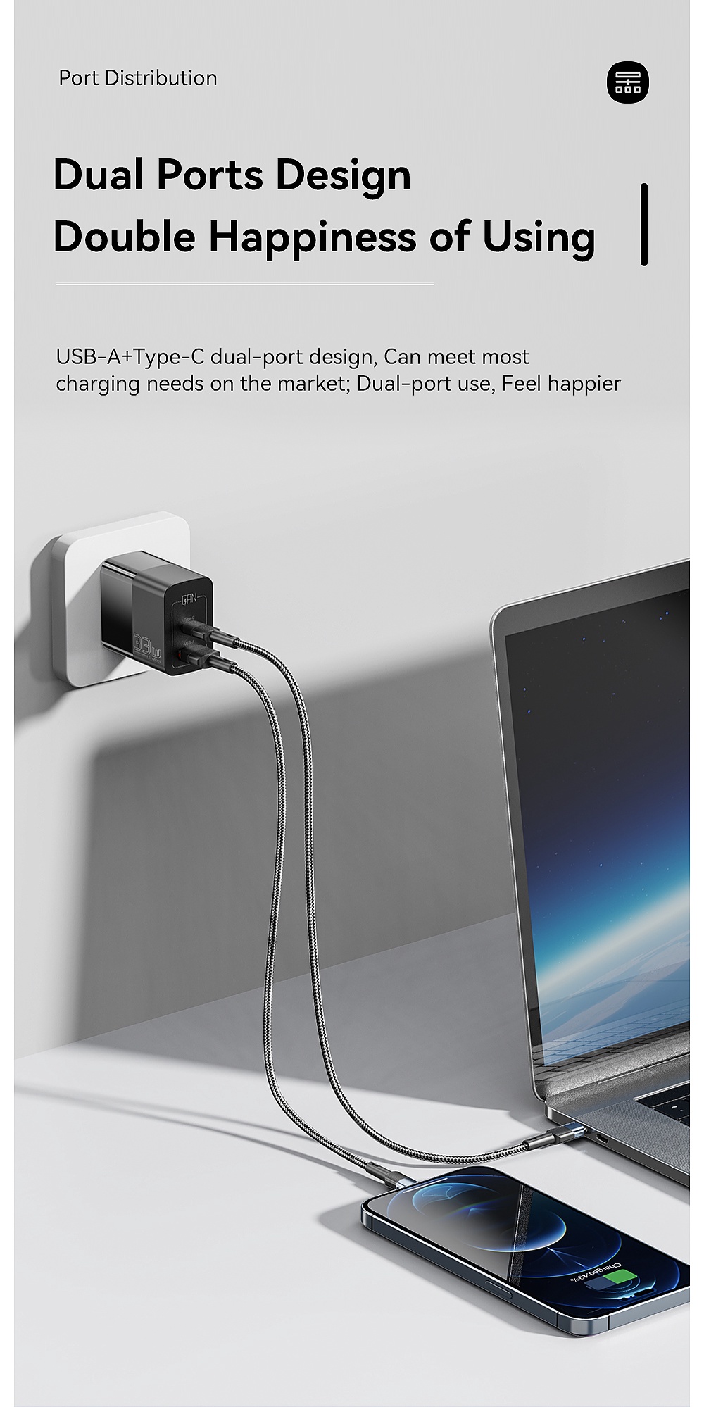 Essager USB C Charger 33W GaN Type C PD Fast Charging For iP 14 13 12 ...