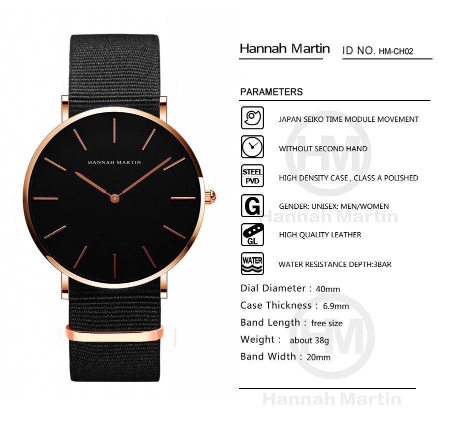 Hannah Martin brand original Japanese wick waterproof belt watch Men's ...
