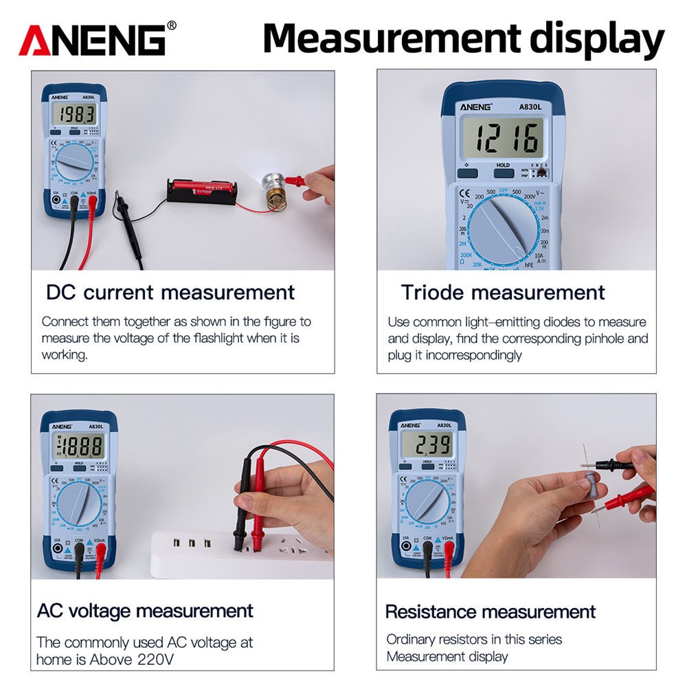 Aneng A830L Profesional Electric Smart Digital Multimeter 1999 Counts ...