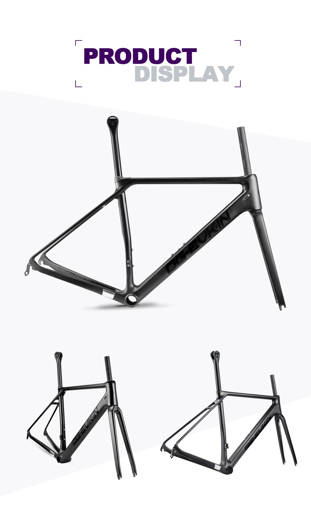 OG-EVKIN Carbon Road Frame Rims Brake Bicycle Frame Black Light BB86 ...