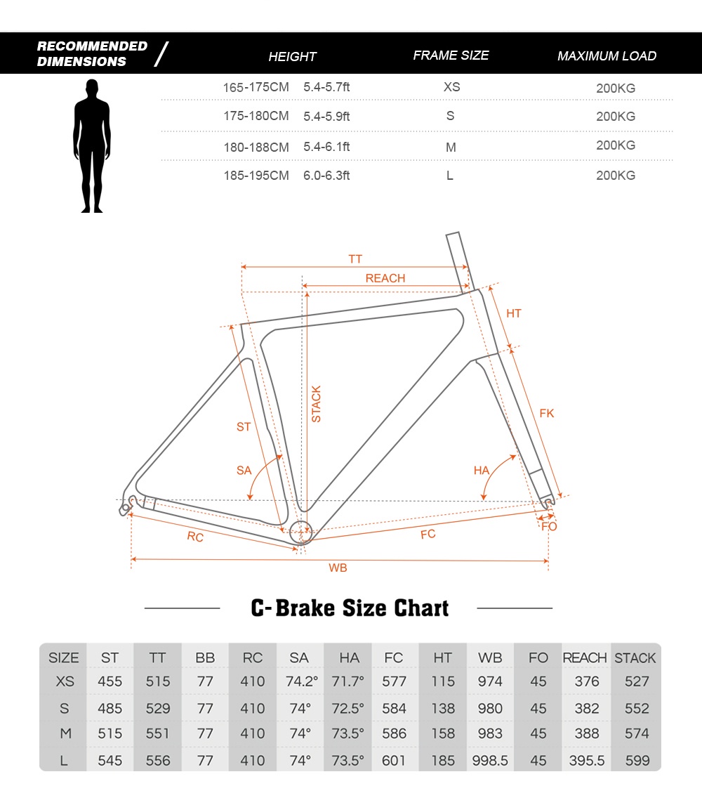 OG-EVKIN Carbon Road Frame Rims Brake Bicycle Frame Black Light BB86 ...
