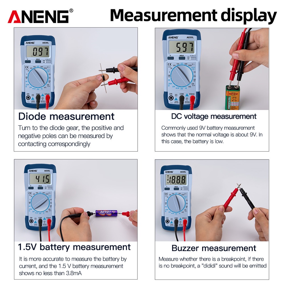 Aneng A830L Profesional Electric Smart Digital Multimeter 1999 Counts ...
