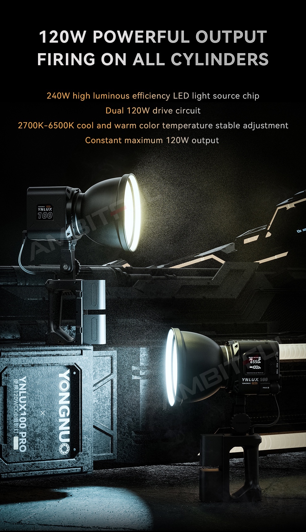 Yongnuo YNLUX100 LED COB Light 3200K-5600K Video Light Bowen Mount 100w Portable Outdoor Lamp 2 ...