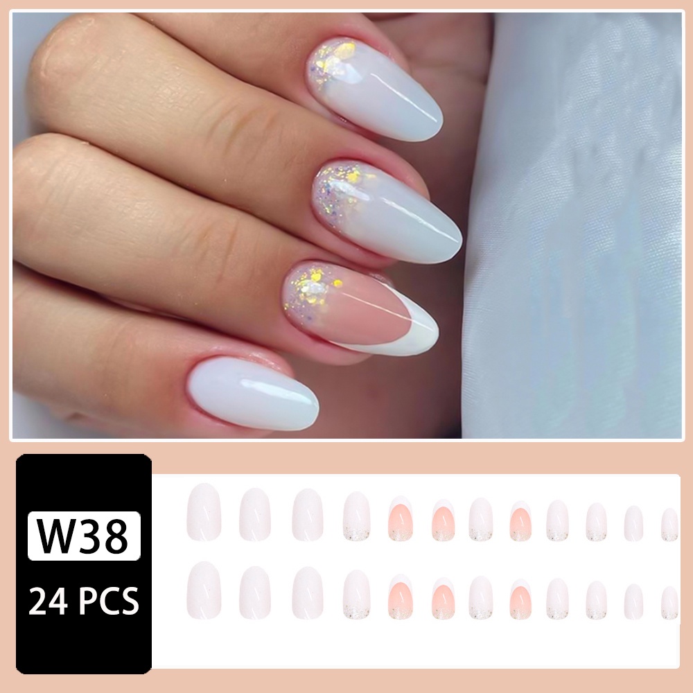 YKHMYB 24 pieces per box of fake nails simple round head pure want nail ...