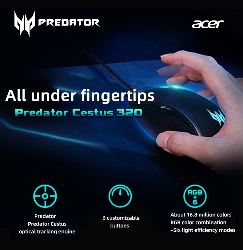 Acer predator Cestus 320 game mouse RGB lighting programmable button ...