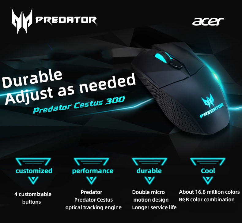 Acer predator Cestus 300 game mouse RGB lighting programmable button ...