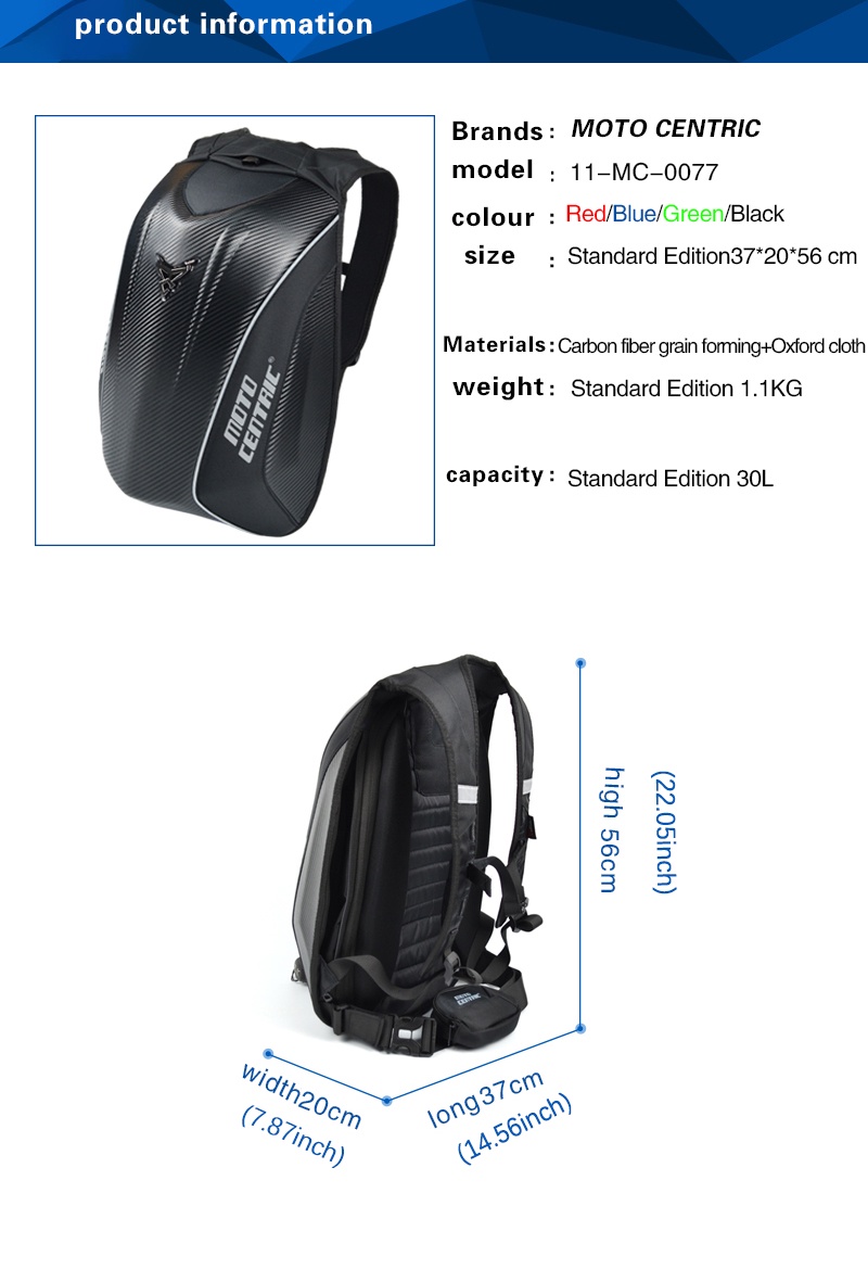 Motocentric Motorcycle Backpack Helmet Bag Waterproof Carbon Fiber Moto ...