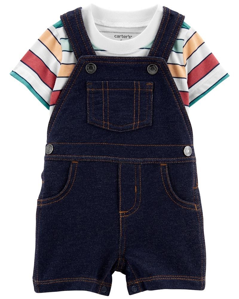 Carter's Boy SHORTALL Set DENIM L7 2-Piece Overalls For Boys Printed ...