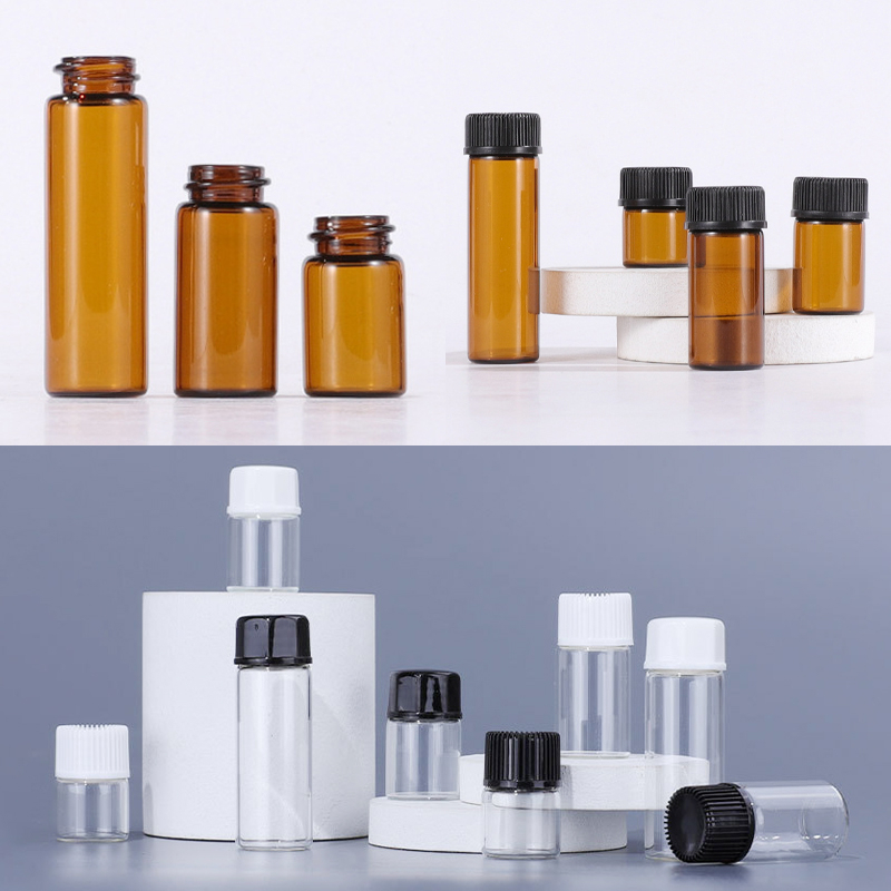 (Pack Of 10 Bottles) Mini Glass Bottle 2 3 5 ml. Tea Color Clear Drip ...