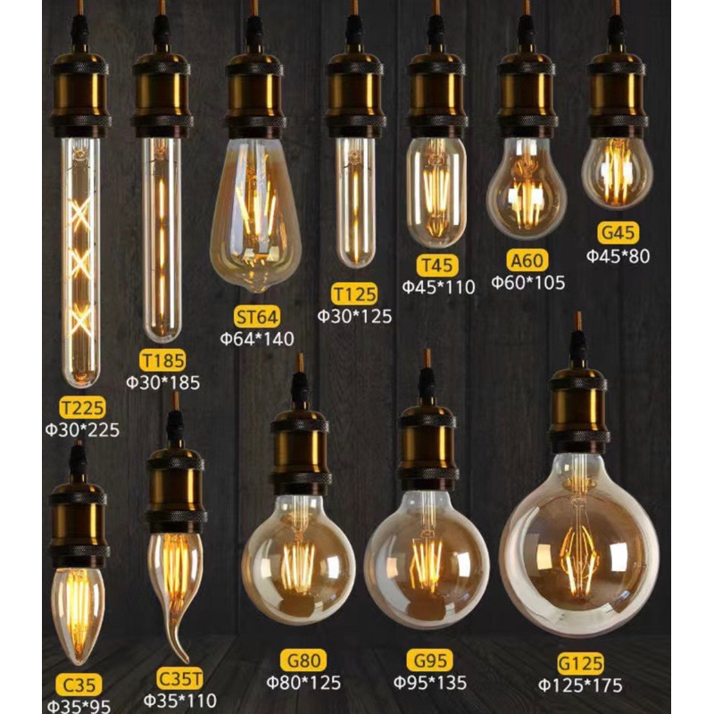 LED Vintage Bulb E27 Round ST64/G95/A60 4W 8W 12w Warm Light Tea Color ...