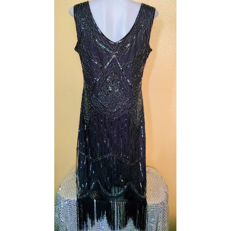 Black Gatsby Dress Mesh Fabric Beautiful Segmented Embroidered With A ...