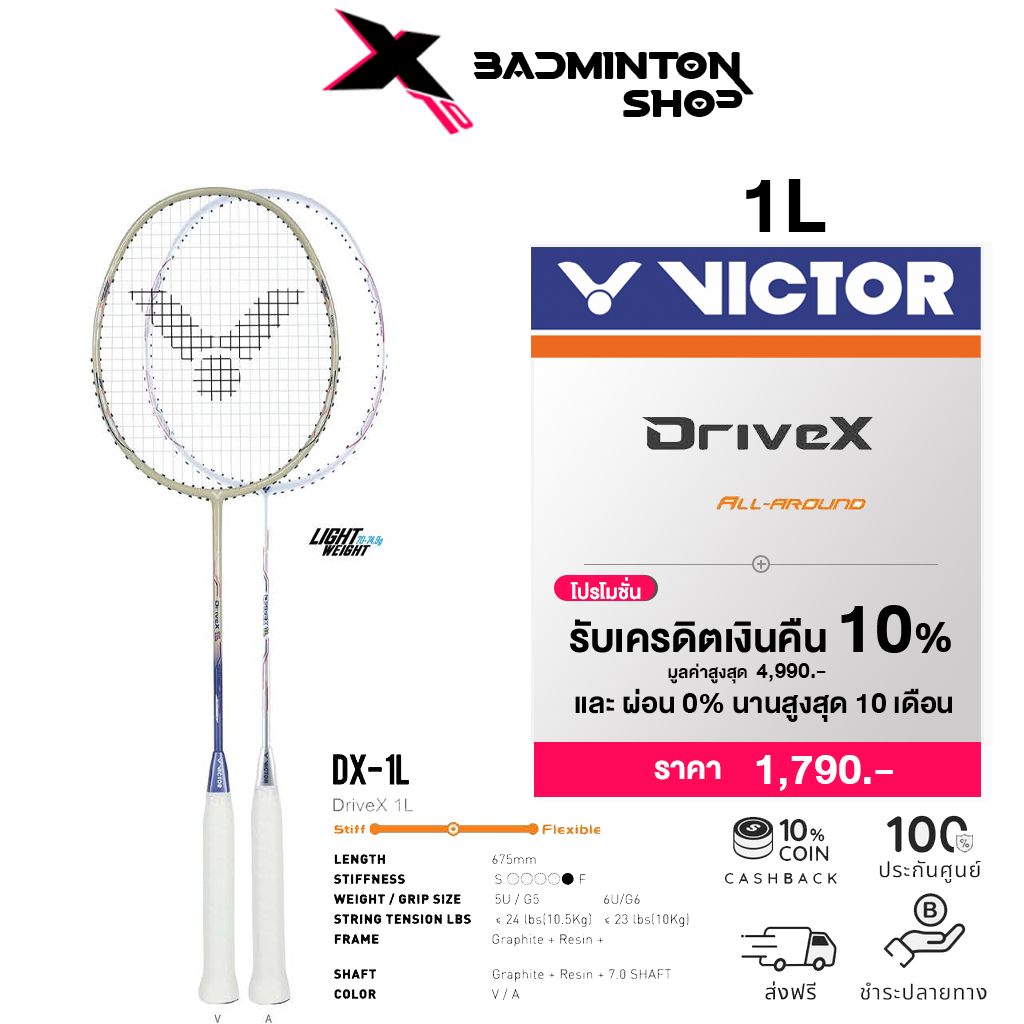 VICTOR Badminton Racket DX-1L 5U 6U Soft Shank Lightweight Easy To Hit Aero-HEX Frame With ...