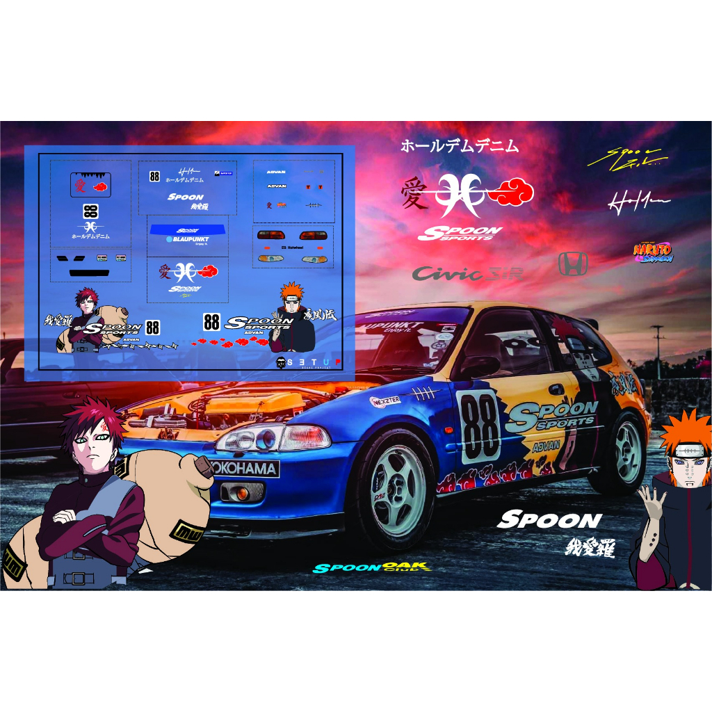 Complete Set!! Spoon sport EG Naruto holdem hotwheel White Ink Sharp ...