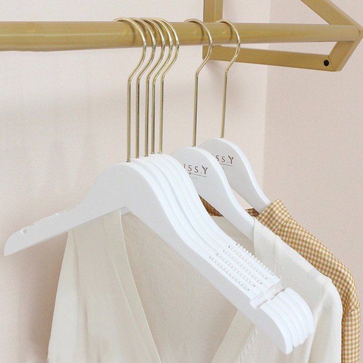 HappyThai White Solid Wood Clothes Hanger And Pants Rack With Gold Hook ...