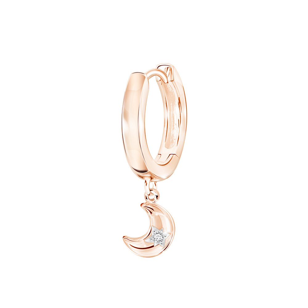 PRIMA Crescent-Shaped Diamond Hoop Earrings In 9K Color RG Huggie ...