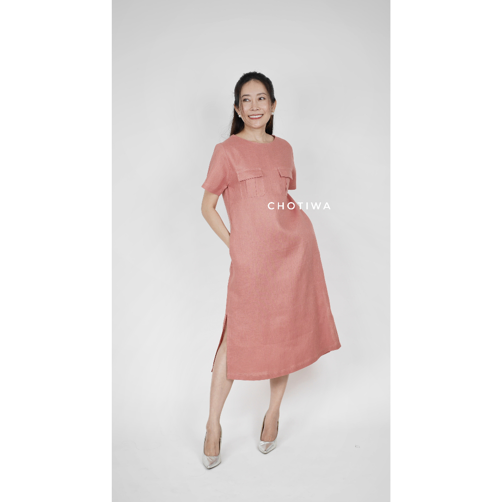 Chotiwa-Long Dress Real Linen 1 Double Pocket Beautiful Front | Shopee ...