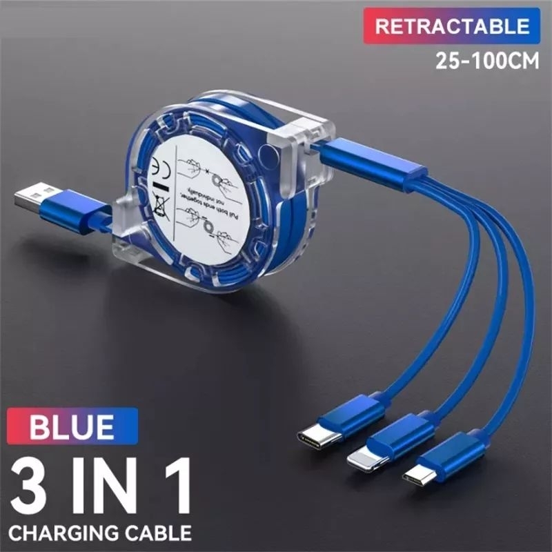 Retractable Charging Cable 3 Fast 2A 3 in 1 With 3 Types Of Chargers in ...
