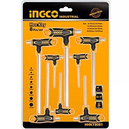INGCO Hexagon T-Wrench Set 8 Pcs (2-10 Mm) Model HHKT8081 Ingo Genuine ...
