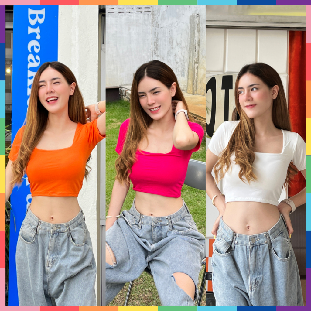 SpinnyHouse Crop Top Square Neck Basic Short Sleeve 193 M304A | Shopee Philippines