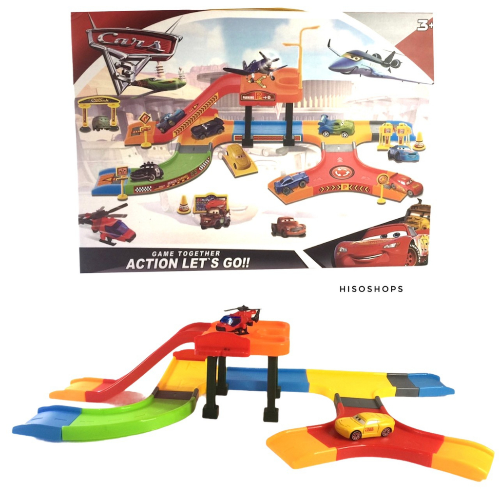 The Cars 3 Set Game Together Action Lets Go Car Mcqueen Parking Track ...