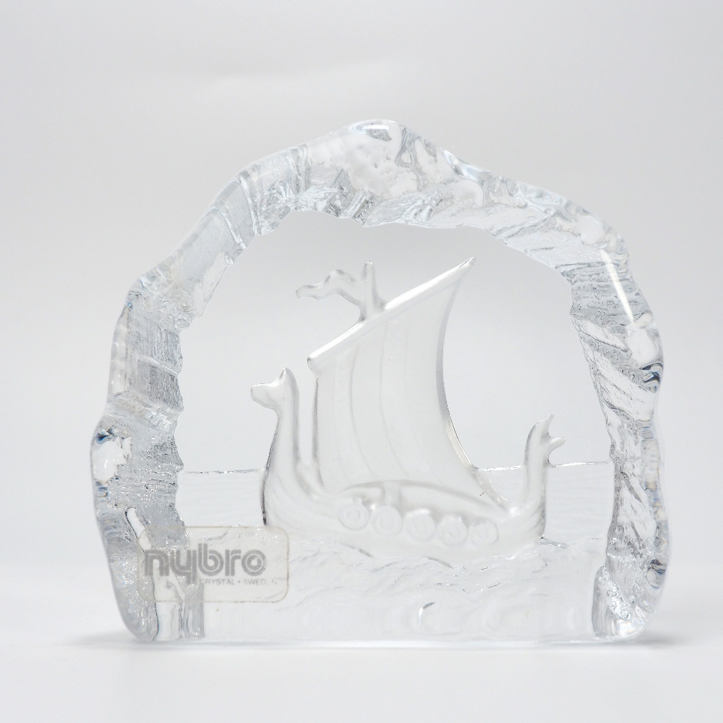 Vintage Nybro Swedish crystal art glass Viking ship Designed by Paul ...